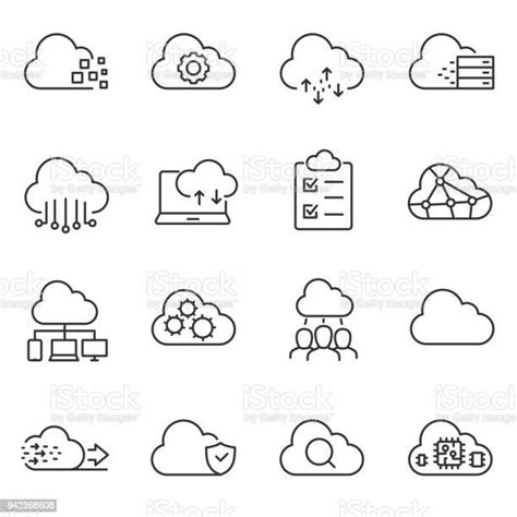 클라우드 컴퓨팅 및 스토리지의 데이터 아이콘을 설정 합니다 편집 가능한 획 선 클라우드 컴퓨팅에 대한 스톡 벡터 아트 및 기타 이미지 클라우드 컴퓨팅 아이콘