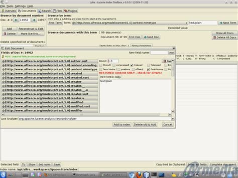 alfresco indexing document metadata only confirmation with luke
