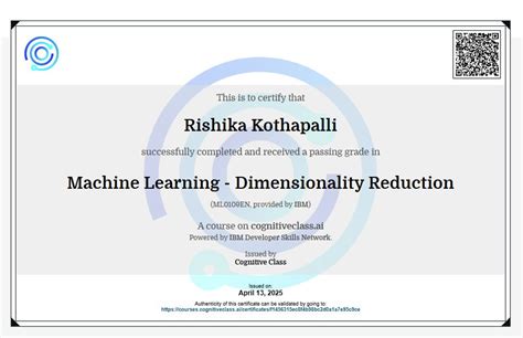 Machinelearning Dimensionalityreduction Ibm Cognitiveclass Rishika Kothapalli