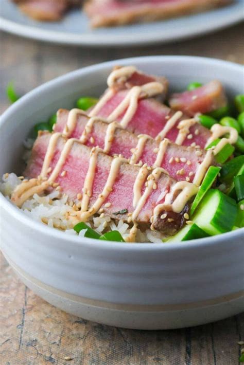 Seared Tuna Poke Bowls With Cilantro Rice Woman Scribbles