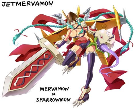 Mervamon Sparrowmon And Jetmervamon Digimon And 1 More Drawn By Mochimakomushikerahoi2
