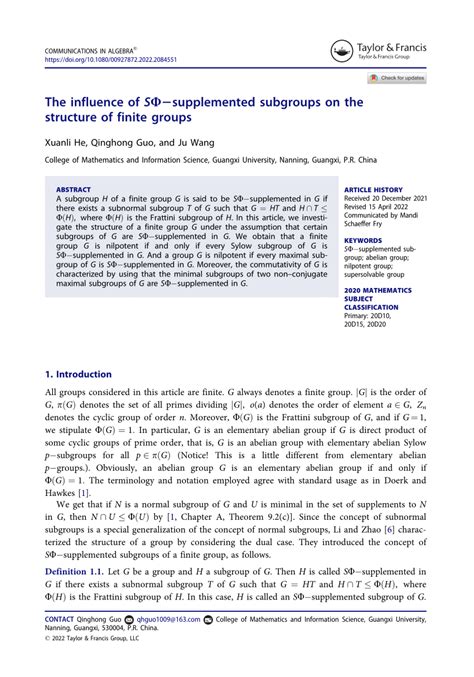Pdf The Influence Of SΦ Supplemented Subgroups On The Structure Of Finite Groups