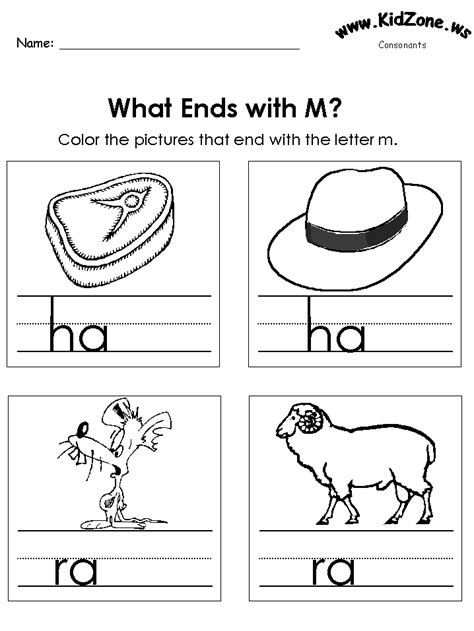 Ending M Sound Worksheets For Kindergarten Words That Start With The