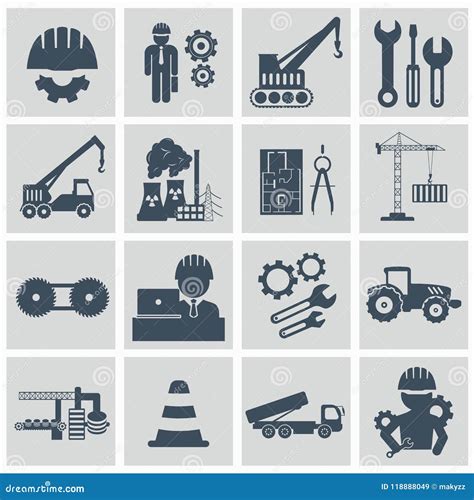Insieme Dellicona Di Ingegneria Costruisca Le Icone In Carico E Fabbricanti Delloperatore Dell