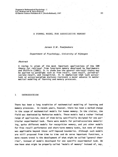 A Formal Model For Associative Memory Pdf