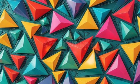 Vibrant Mosaic Overlapping Triangular Shapes In Various Colors Including Red Yellow Green