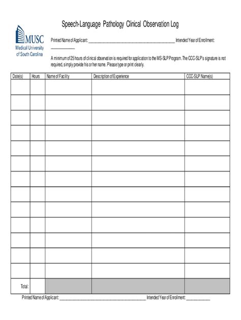 Fillable Online Speech Language Pathology Clinical Observation Log Fax