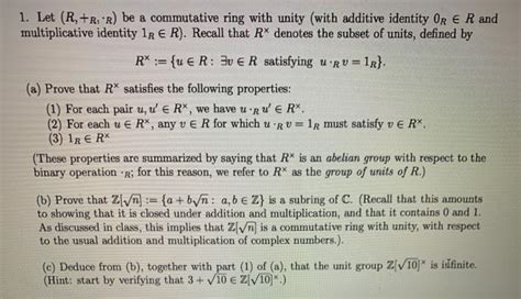solved 1 let r r r be a commutative ring with unity