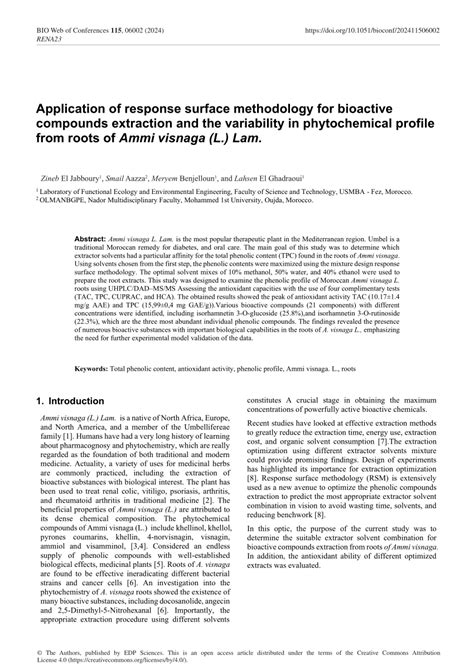 Pdf Application Of Response Surface Methodology For Bioactive Compounds Extraction And The