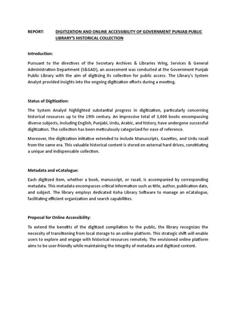Report On Digitization and Online Accessibility of Government Punjab Public Library | PDF ...