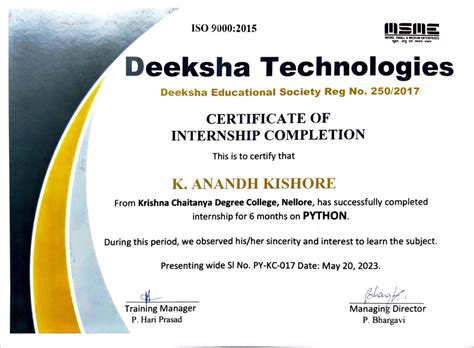 graduated with python certificate anand kishore kalthuri posted on
