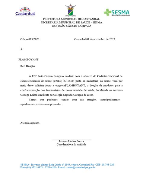 Solicitação De Doação Para Confraternização Pdf Bem Estar