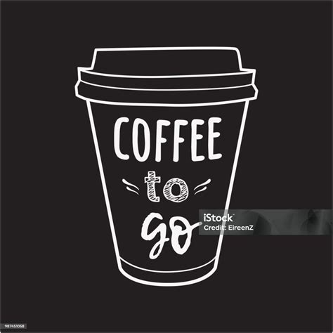 어구 가 커피와 걸릴 멀리 커피 컵의 벡터 그림 음료 및 음료 메뉴 또는 카페 디자인에 대 한 드로잉 빈티지 0명에 대한 스톡 벡터 아트 및 기타 이미지 Istock