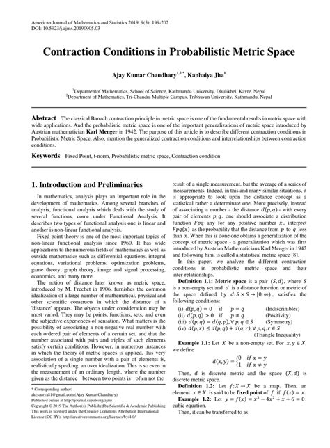 PDF Contraction Conditions In Probabilistic Metric Space
