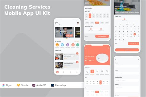 清洁服务移动应用app Ui Kit Fig Sketch Xd Psd 云瑞设计