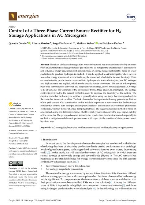 Pdf Control Of A Three Phase Current Source Rectifier For H2 Storage Applications In Ac Microgrids
