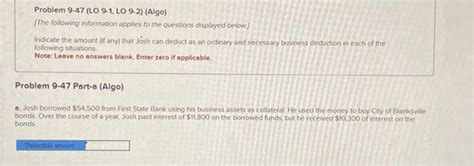 Solved Problem 9 47 LO 9 1 LO 9 2 AlgO The Following Chegg Com