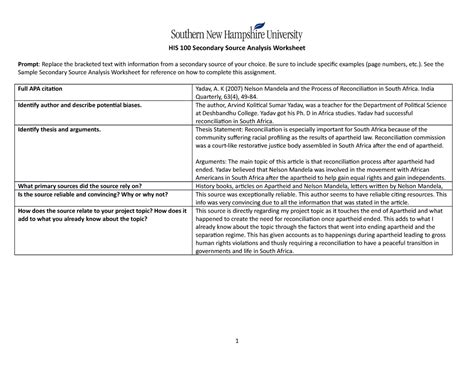 His 100 Secondary Source Analysis Worksheet Be Sure To Include Specific Examples Page Numbers His 100 Secondary Source Analysis Worksheet Be Sure To Include Specific Examples Page Numbers