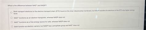 Solved What Is The Difference Between NAD And NADP Both Chegg Com
