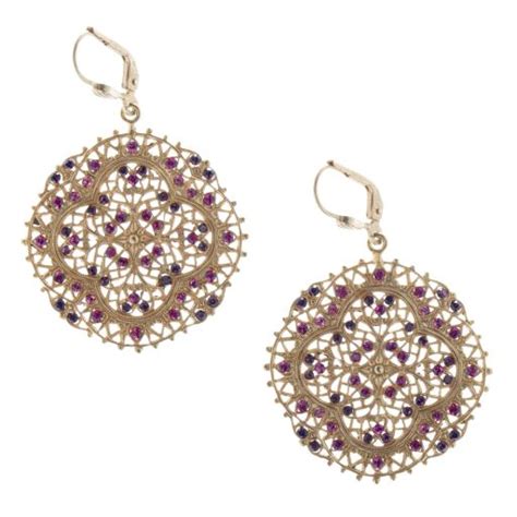Catherine Popesco Fuchsia Rhinestone Filigree Crystal Earrings