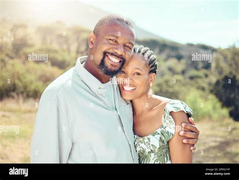 Happy Smile And Love Black Couple Relax In Garden Park Or Nature