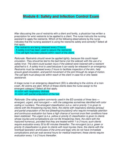 Module 6 Safety And Infection Control Exam Answered With Rationales