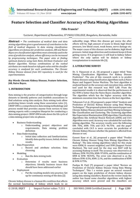 irjet feature selection and classifier accuracy of data mining