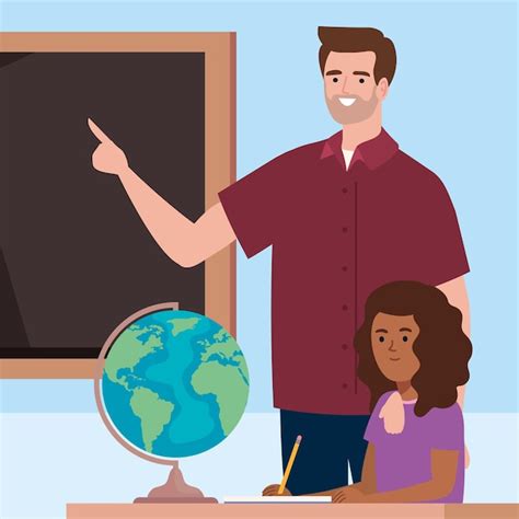 Premium Vector Male Teacher With Schoolgirl