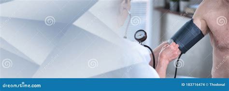 Doctor Measuring Blood Pressure With Sphygmomanometer Panoramic Banner