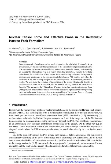 Pdf Nuclear Tensor Force And Effective Pions In The Relativistic Hartree Fock Formalism