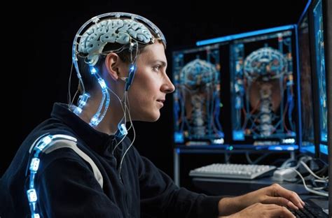 Premium Photo Futuristic Neural Interface Experiment