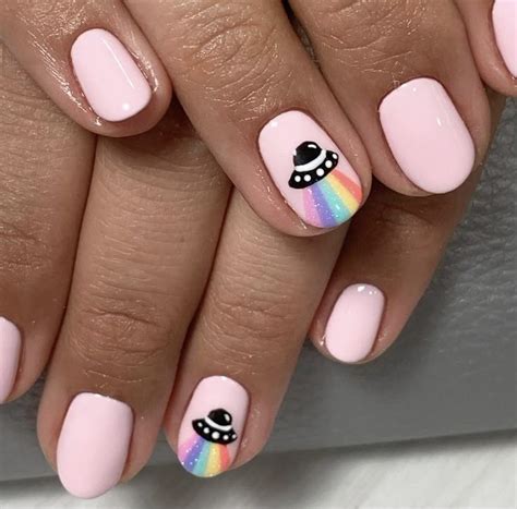 Space Ufo Nails Pink Pastel Alien Nails Stylish Nails Nails