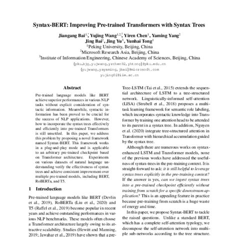 Syntax Bert Improving Pre Trained Transformers With Syntax Trees Acl Anthology