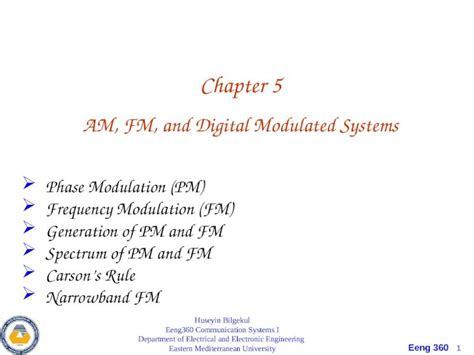 Ppt Chapter 5 Am Fm And Digital Modulated Systems Phase Modulation Pm Frequency Modulation