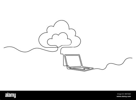 Cloud Computing Continuous Line Art Laptop And Cloud Connection Vector