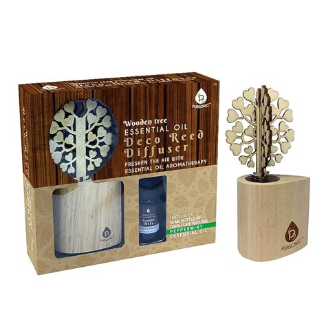 Pursonic 3d Wooden Tree Reed Diffuser With Peppermint Essential Oil In