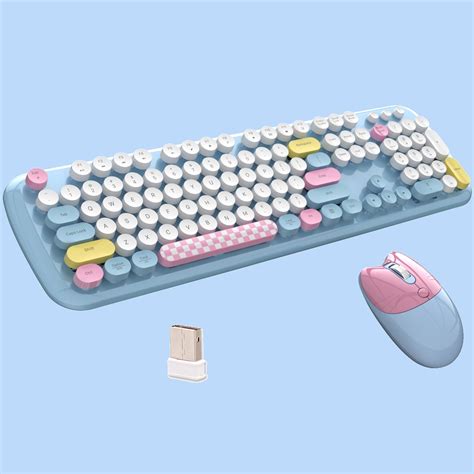 2 4g Full Size Wireless Keyboard And Mouse Combo Multi Color Typewriter Style Round