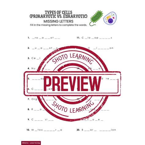 Biology Worksheet Bundle Prokaryotic Vs Eukaryotic Cells