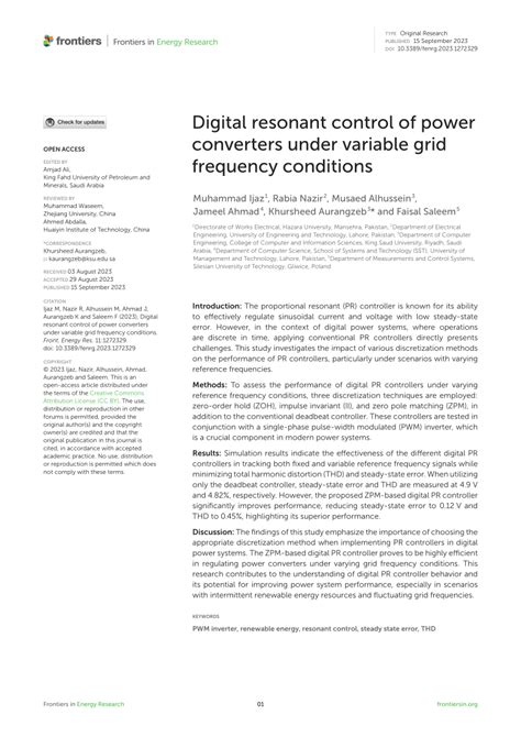 Pdf Digital Resonant Control Of Power Converters Under Variable Grid Frequency Conditions
