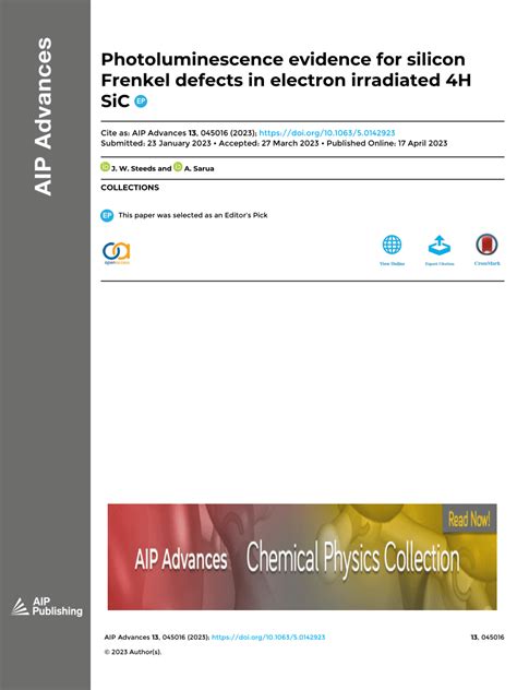 Pdf Photoluminescence Evidence For Silicon Frenkel Defects In Electron Irradiated 4h Sic