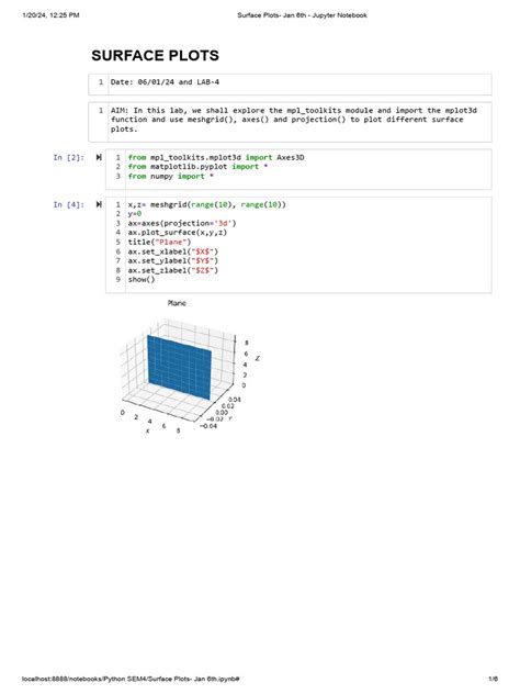 Surface Plots Jan 6th Lab4 Jupyter Notebook Pdf Computer