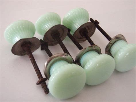 Vintage Drawer Knobs Milky Green Glass With Hardware Etsy In 2024 Green Milk Glass Vintage