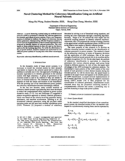 pdf novel clustering method for coherency identification using an