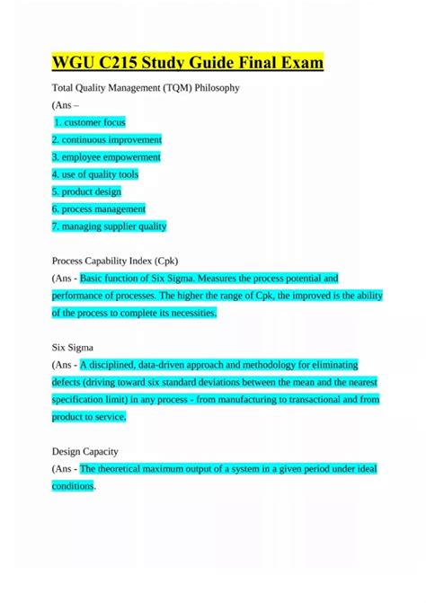 WGU C Study Guide Final Exam WGU C Study Stuvia US