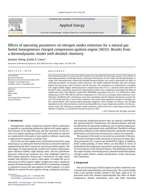Effects Of Operating Parameters On Nitrogen Oxides Emissions For A