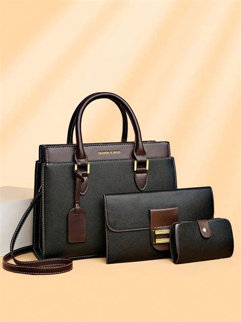 3 Pieces Set Multi Color Plaid Pu Handbag With Shoulder Strap And Zipper