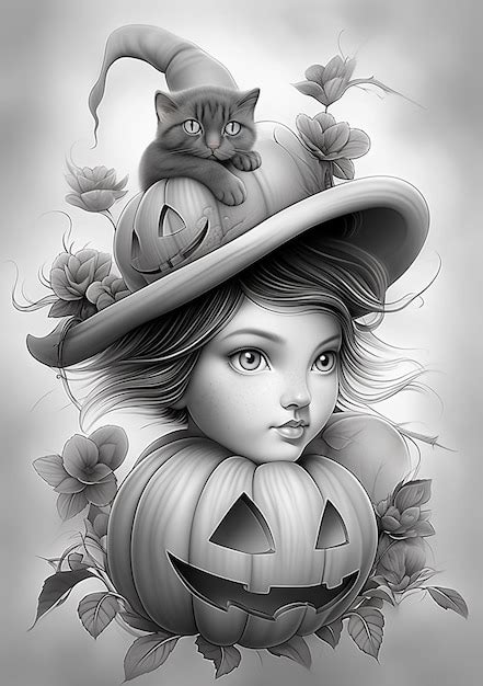 Premium Photo Arafed Drawing Of A Girl With A Cat On Her Head