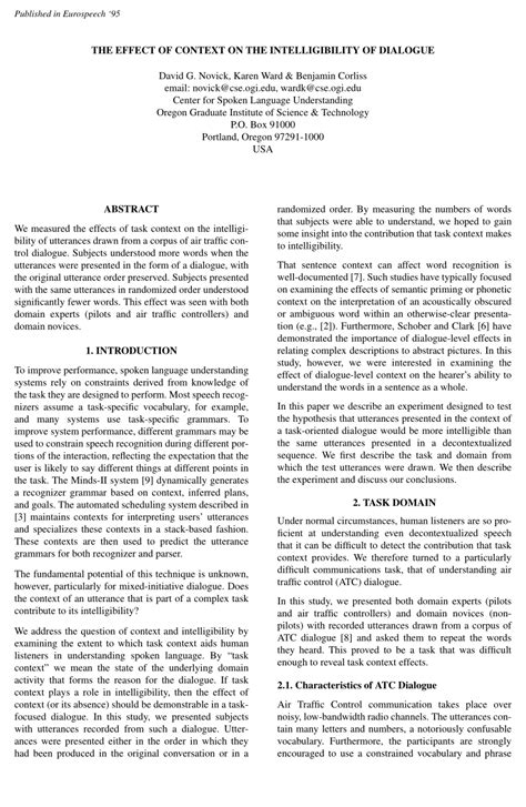 Pdf The Effect Of Context On The Intelligibility Of Dialogue