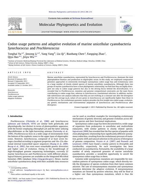 pdf codon usage patterns and adaptive evolution of marine unicellular