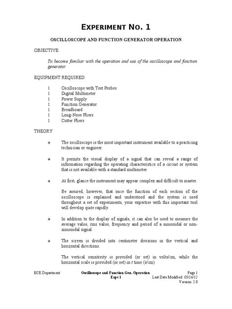 Expt 1 Oscilloscope And Function Gen Pdf Amplitude Telecommunications Engineering